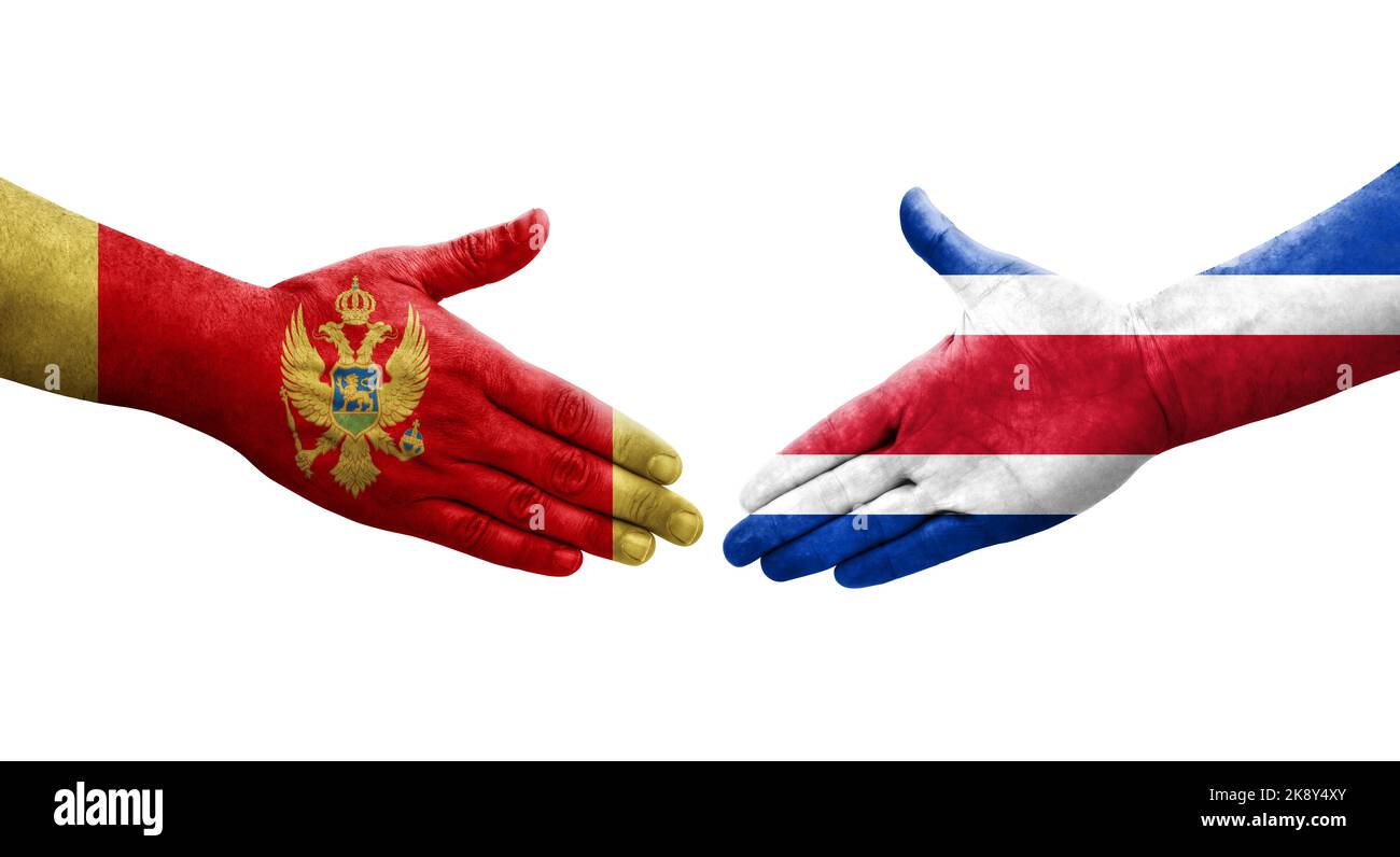 Handshake between Costa Rica and Montenegro flags painted on hands ...