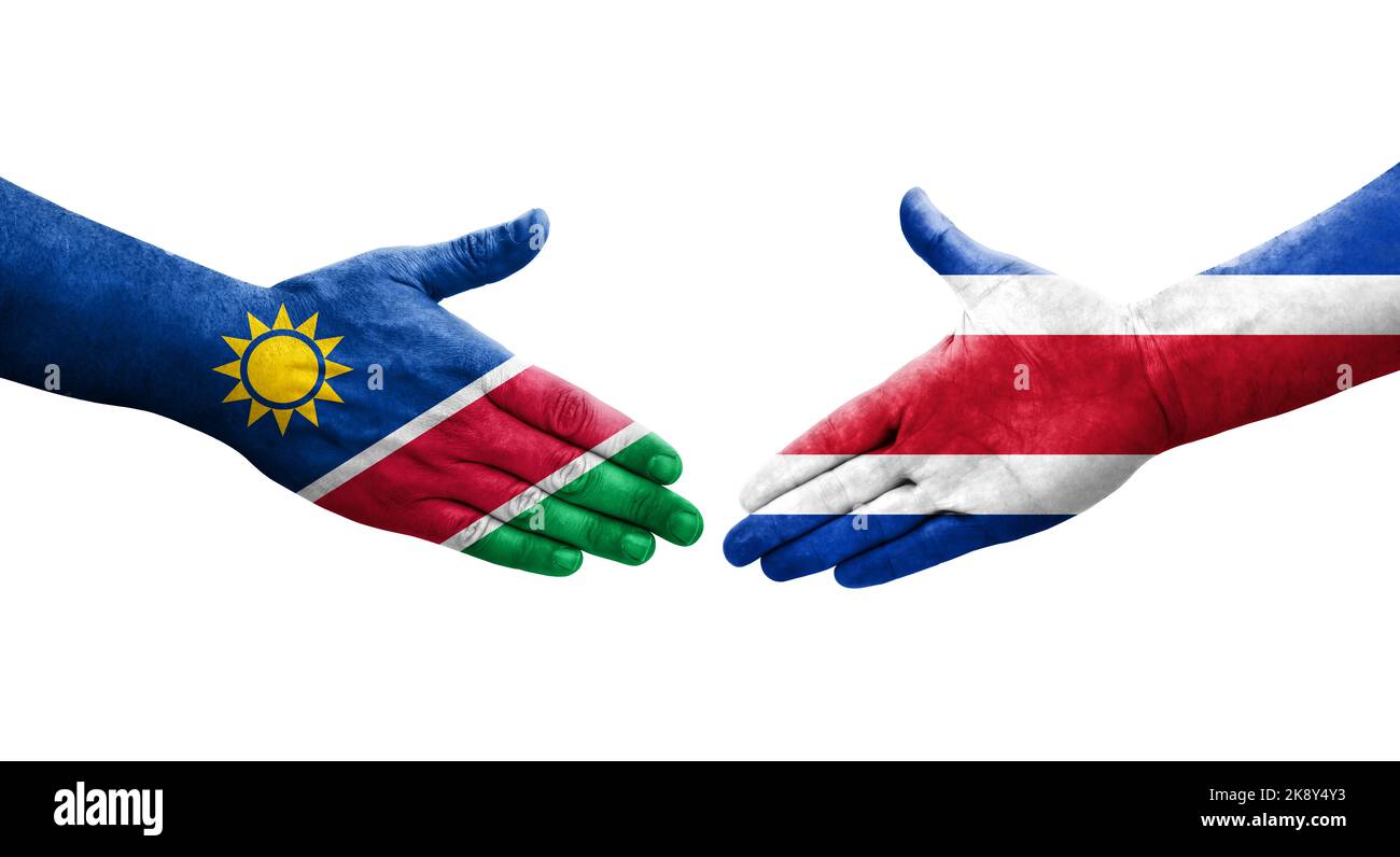 Handshake between Costa Rica and Namibia flags painted on hands ...