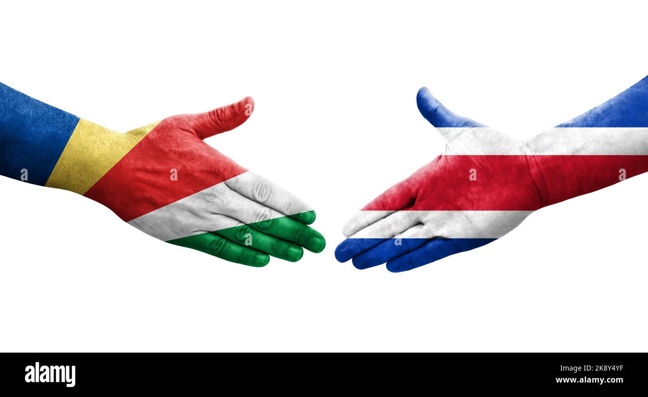 Handshake between Costa Rica and Seychelles flags painted on hands ...
