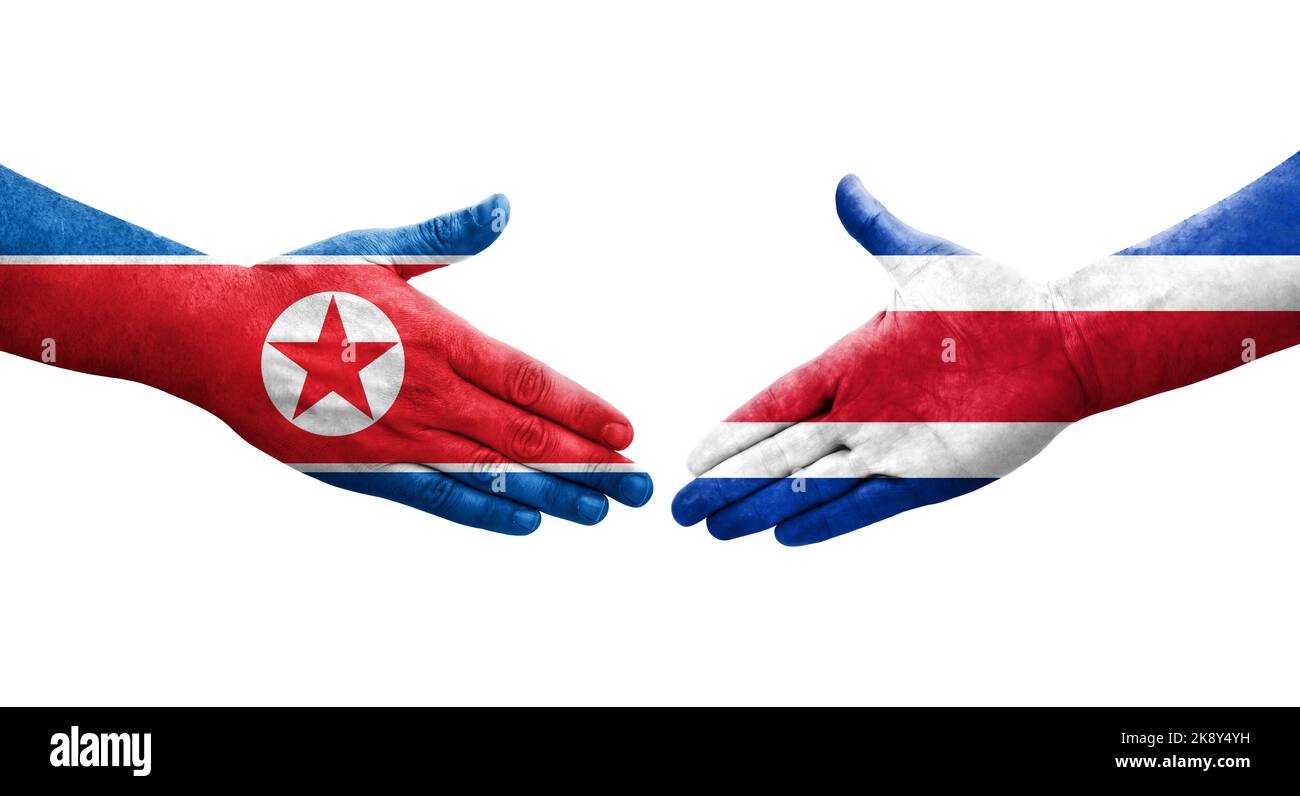 Handshake between Costa Rica and North Korea flags painted on hands ...