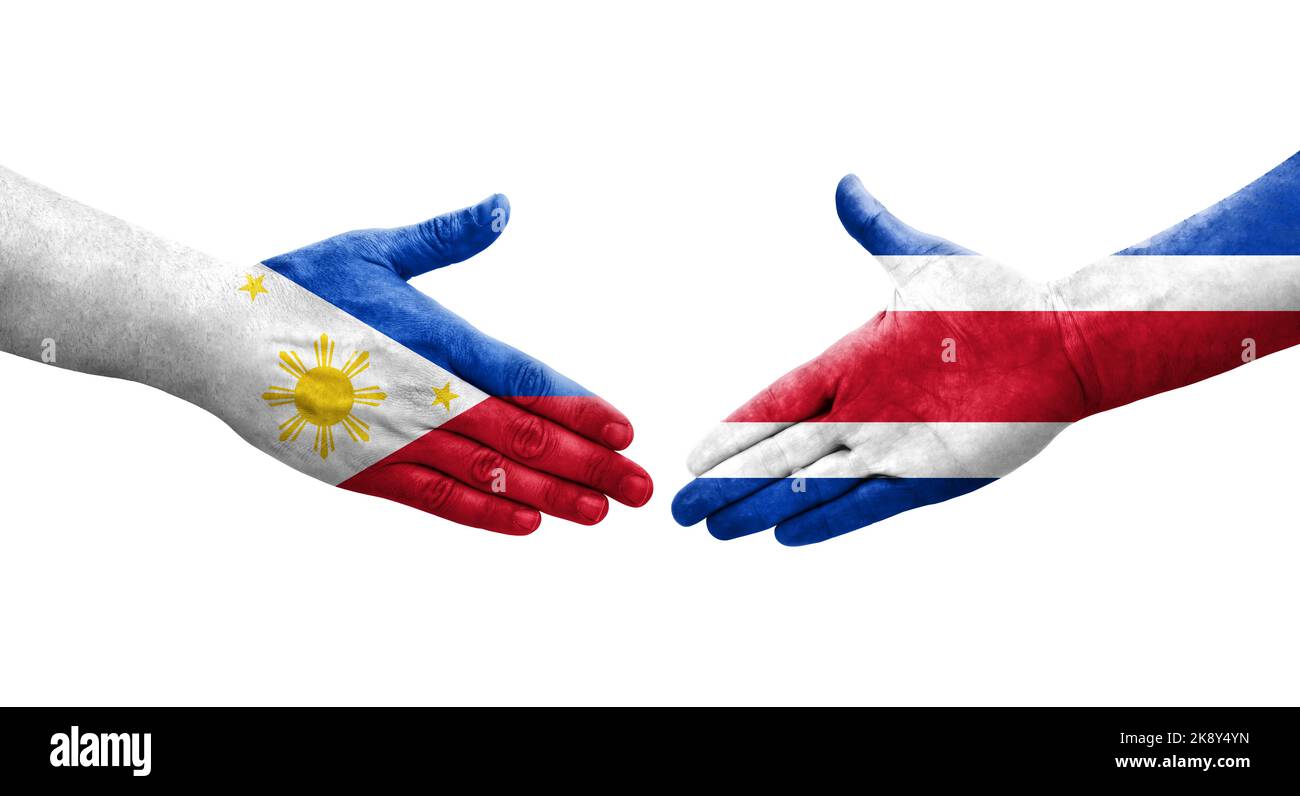 Handshake between Costa Rica and Philippines flags painted on hands ...