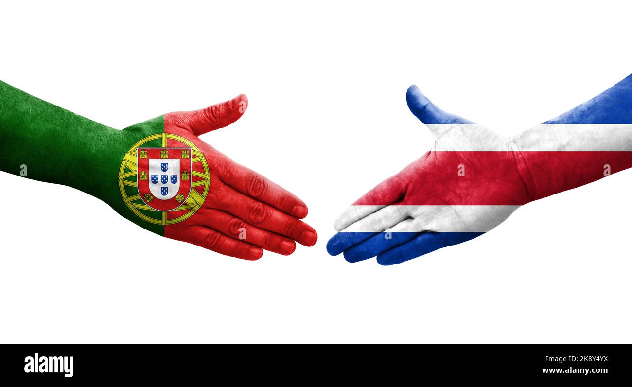 Handshake between Costa Rica and Portugal flags painted on hands ...