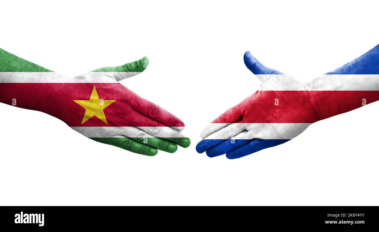 Handshake between Costa Rica and Suriname flags painted on hands ...
