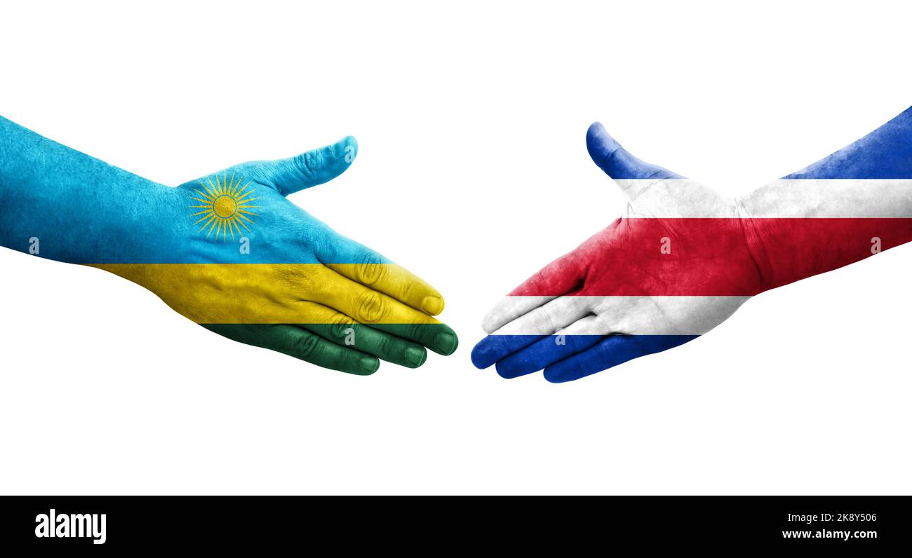 Handshake between Costa Rica and Rwanda flags painted on hands ...