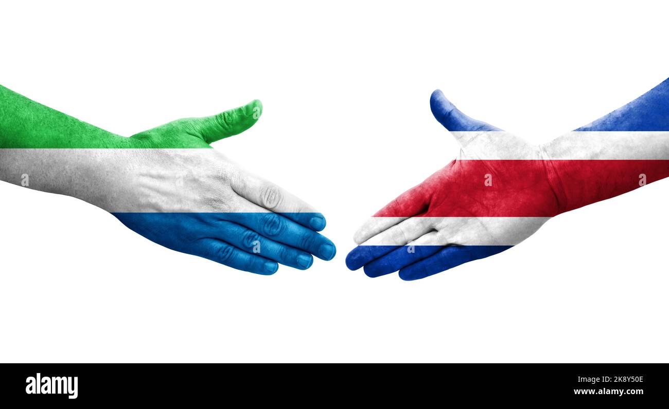 Handshake between Costa Rica and Sierra Leone flags painted on hands ...