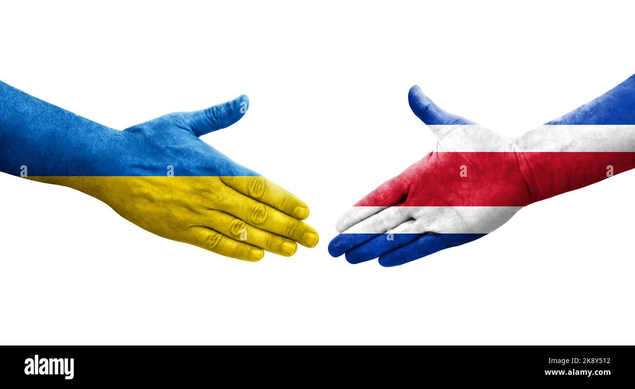 Handshake between Costa Rica and Ukraine flags painted on hands ...