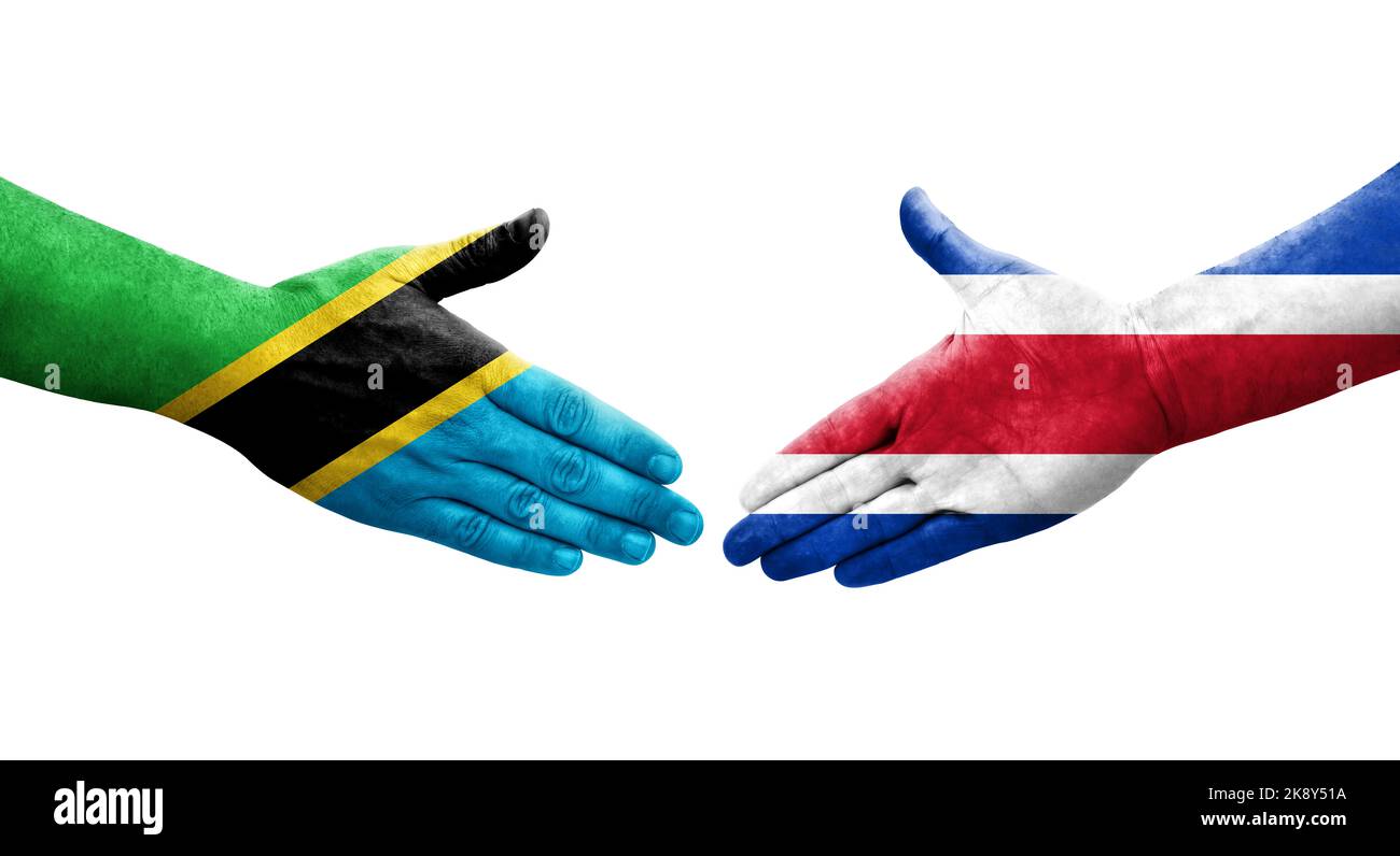 Handshake between Costa Rica and Tanzania flags painted on hands ...