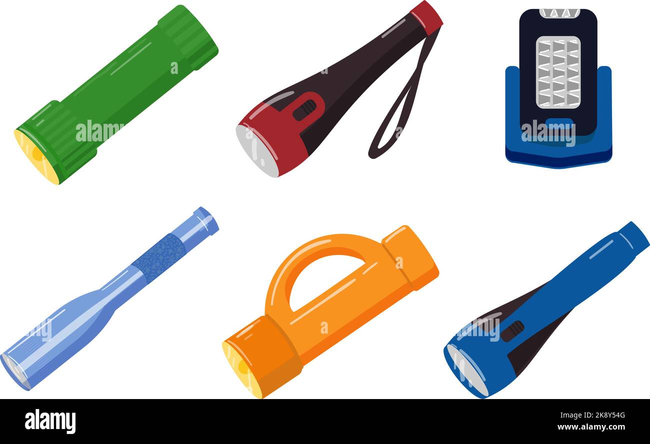 Flashlight icons set cartoon vector. Rescue hiker Stock Vector Image ...