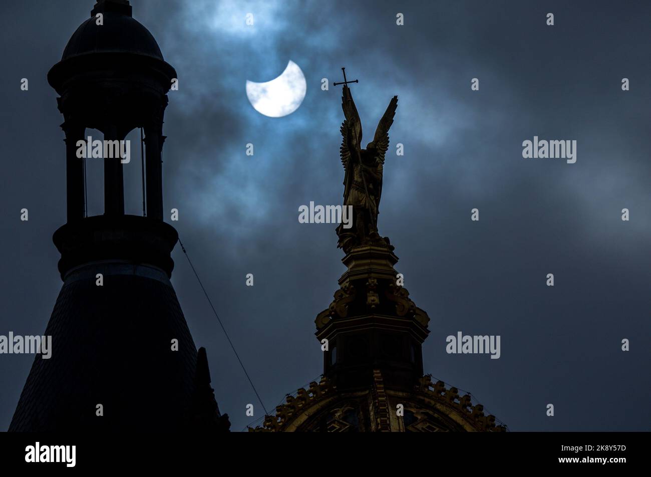 Schwerin, Germany. 25th Oct, 2022. A partial solar eclipse can be seen ...