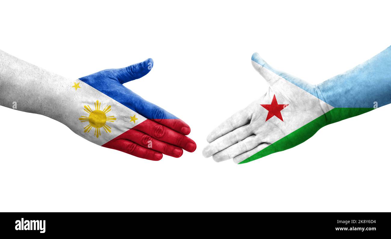 Handshake between Djibouti and Philippines flags painted on hands ...