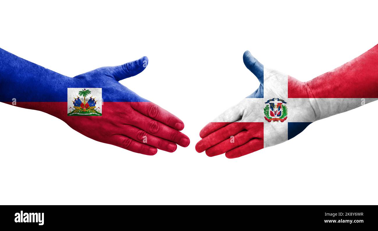 Handshake between Dominican Republic and Haiti flags painted on hands ...