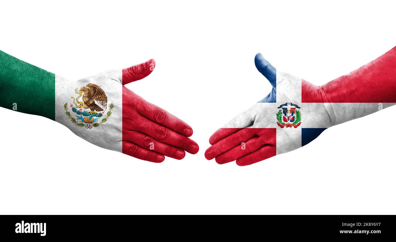 Handshake between Dominican Republic and Mexico flags painted on hands ...
