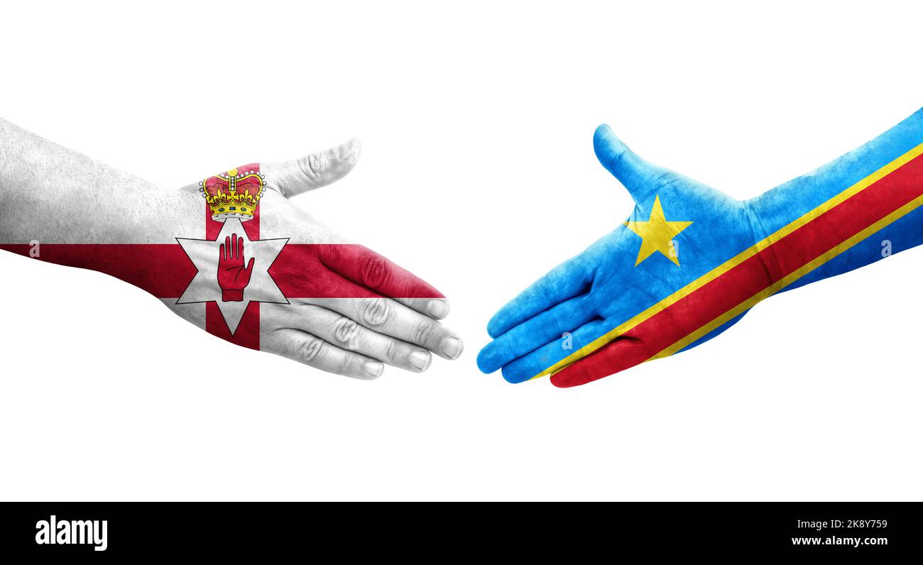 Handshake between Dr Congo and Northern Ireland flags painted on hands ...