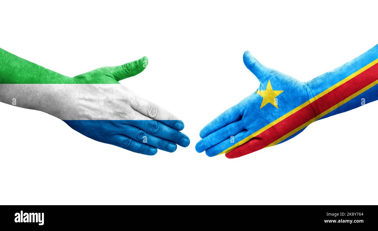 Handshake between Dr Congo and Sierra Leone flags painted on hands ...
