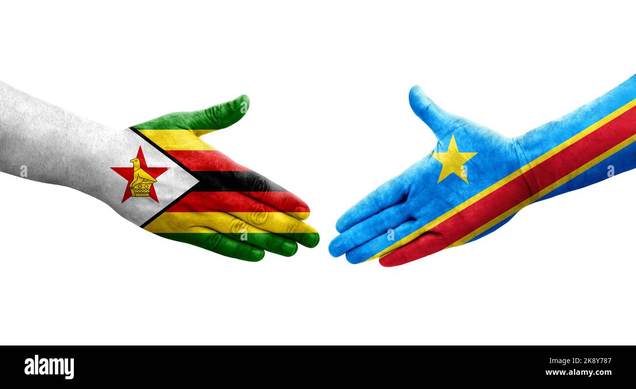 Handshake between Dr Congo and Zimbabwe flags painted on hands ...