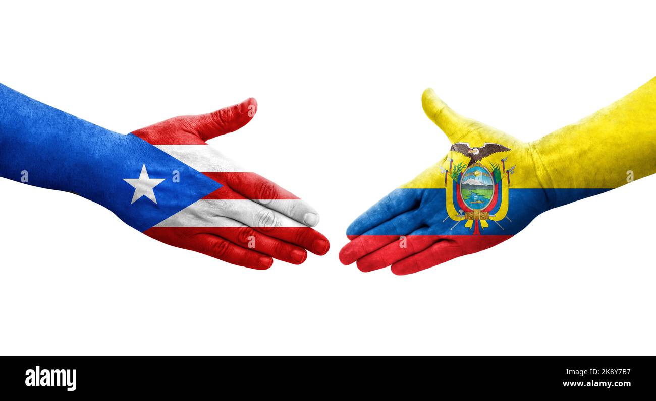 Handshake between Ecuador and Puerto Rico flags painted on hands ...