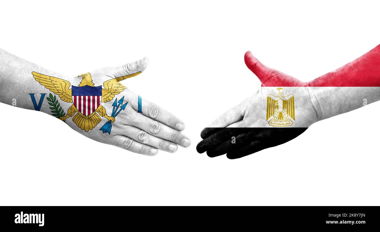 Handshake between Egypt and Virgin Islands flags painted on hands ...