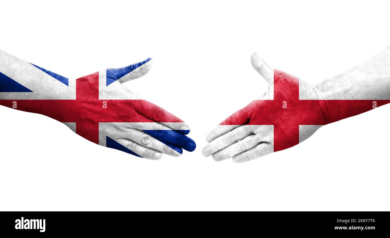 Handshake between England and Great Britain flags painted on hands ...