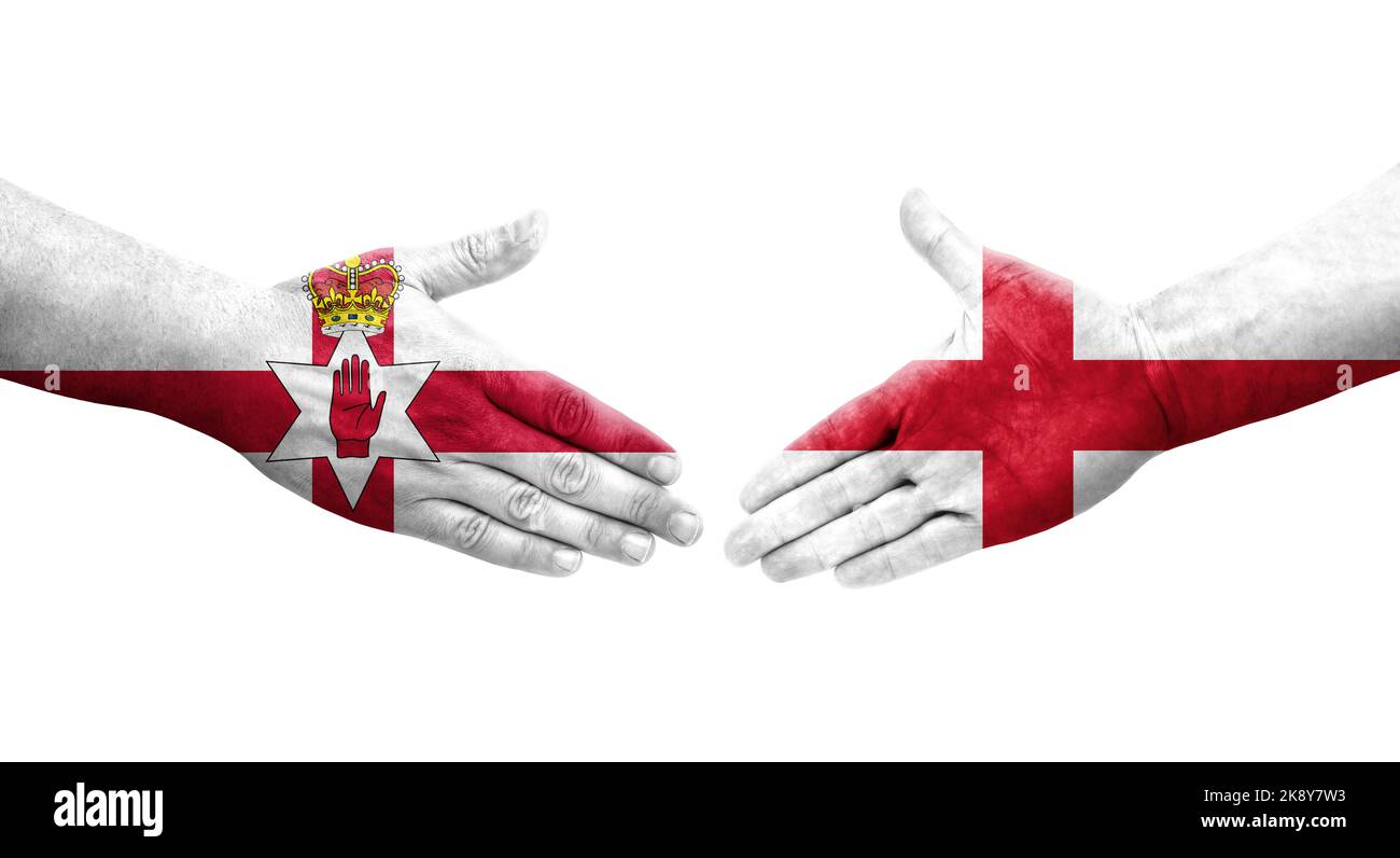 Handshake between England and Northern Ireland flags painted on hands ...