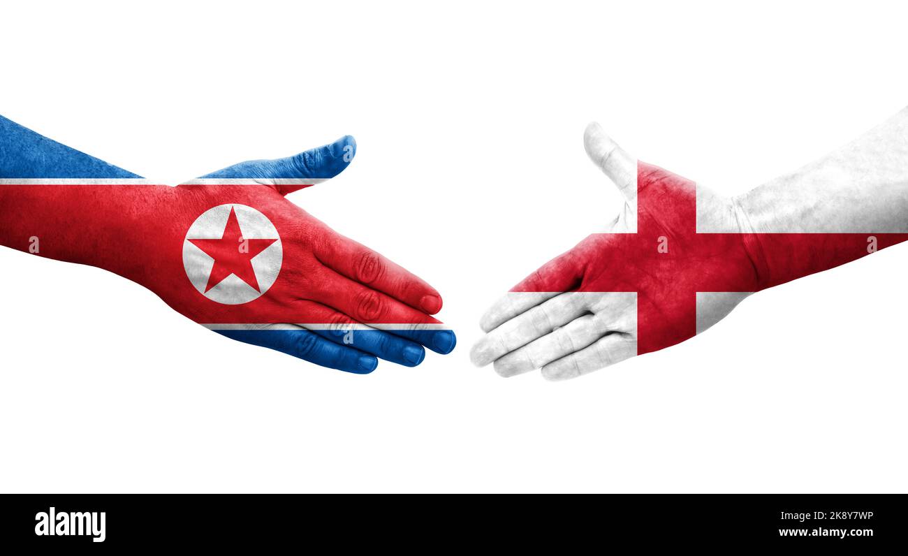 Handshake between England and North Korea flags painted on hands ...