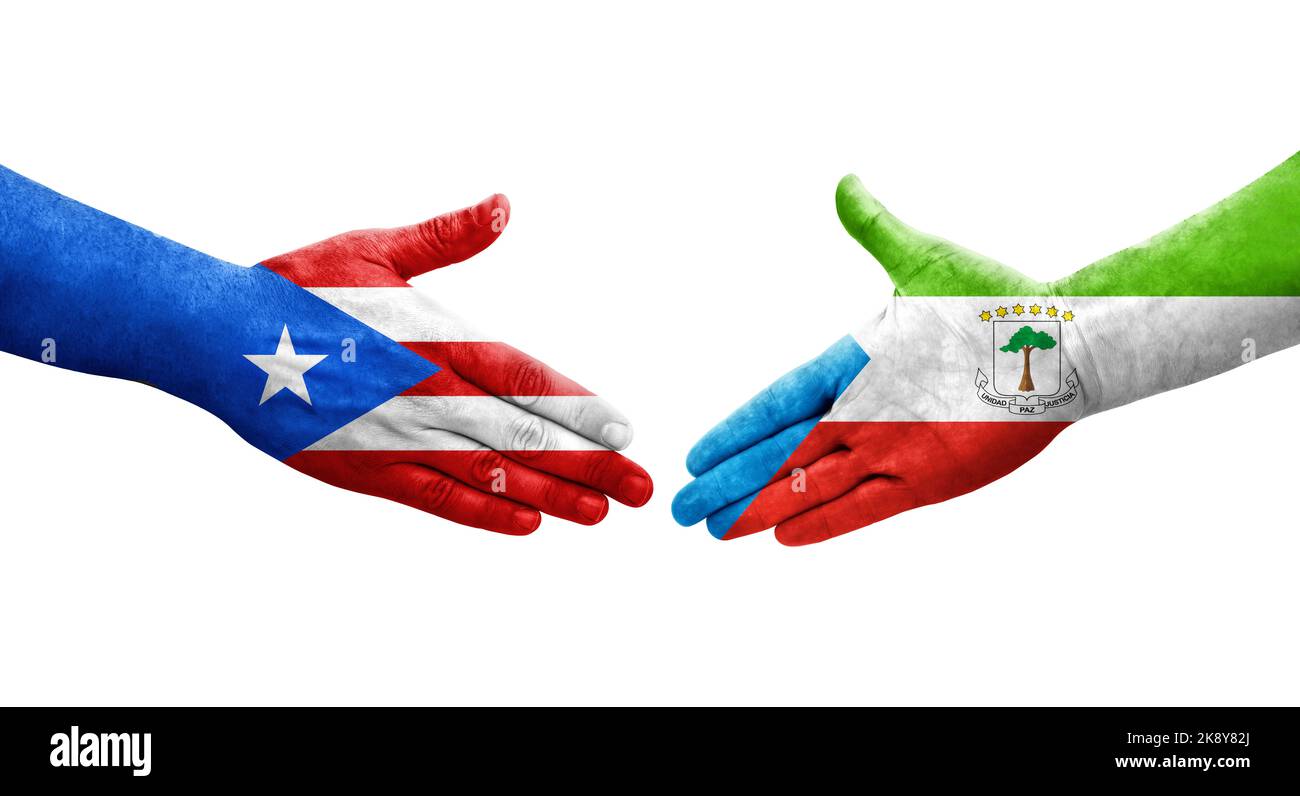 Handshake between Equatorial Guinea and Puerto Rico flags painted on ...
