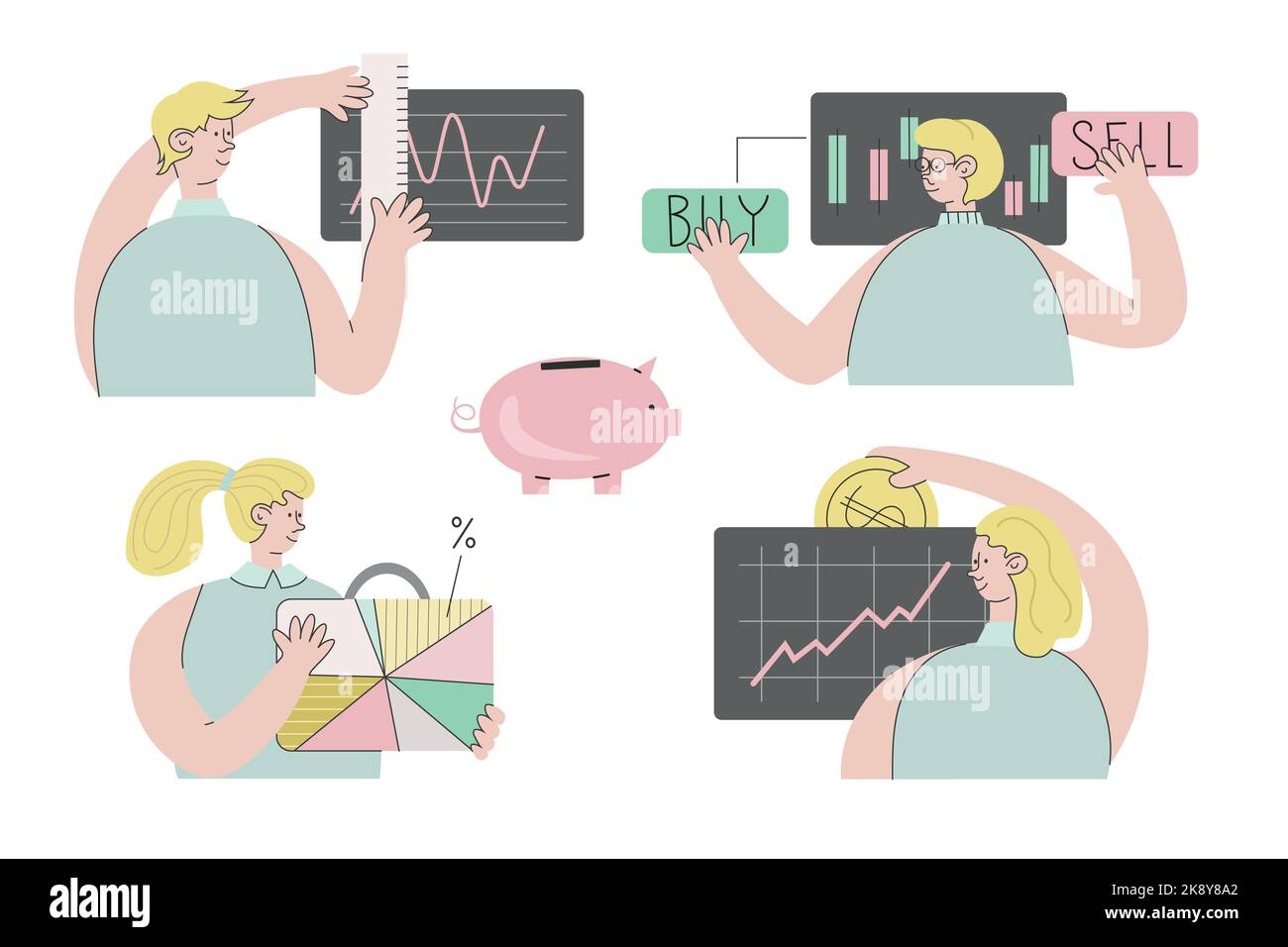 Online trading, brokers, business team work success vector concept ...