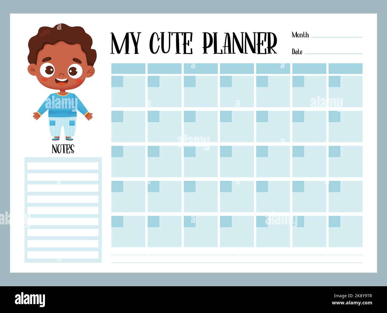 My cute planner. Kids monthly organizer and notes with cartoon black ...