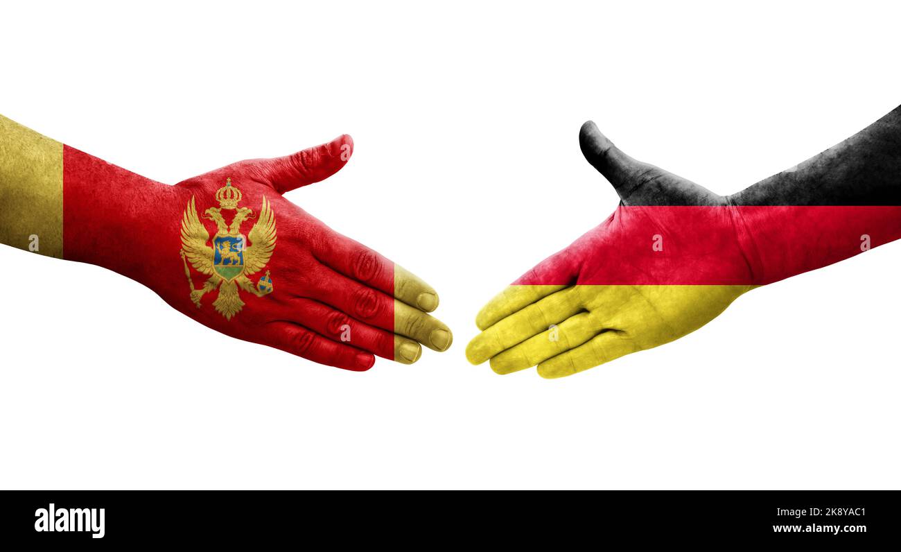 Handshake between Germany and Montenegro flags painted on hands ...