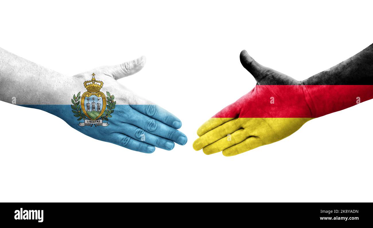 Handshake between Germany and San Marino flags painted on hands ...