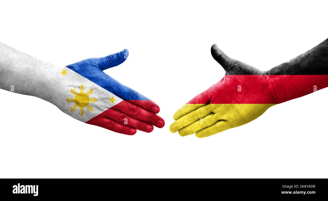 Handshake between Germany and Philippines flags painted on hands ...