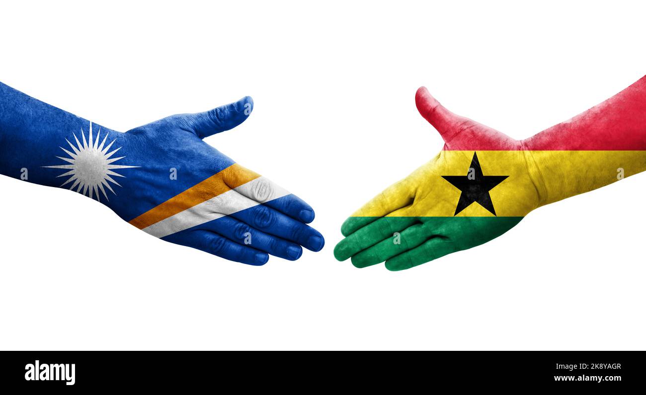 Handshake between Ghana and Marshall Islands flags painted on hands ...