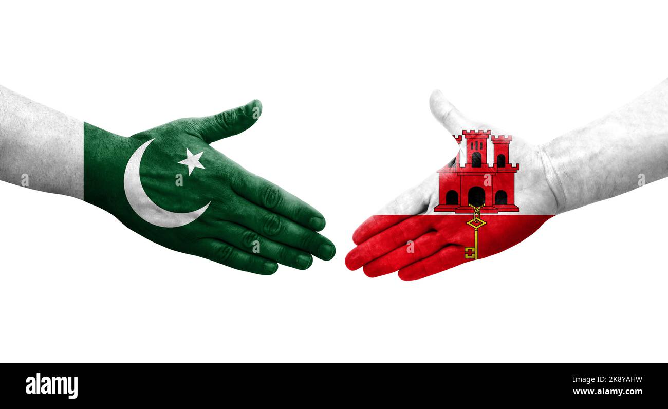 Handshake between Ghana and Pakistan flags painted on hands, isolated ...