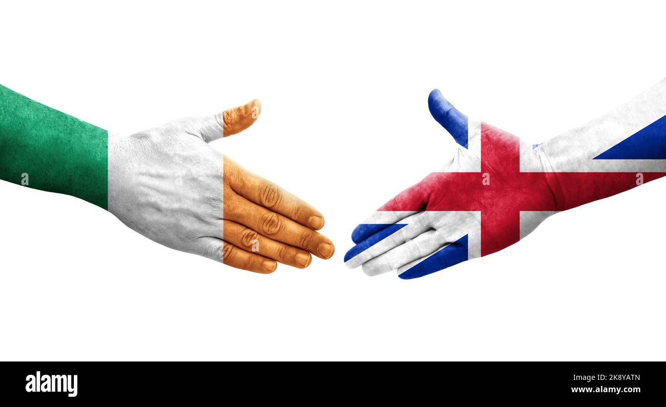 Handshake between Great Britain and Ireland flags painted on hands ...