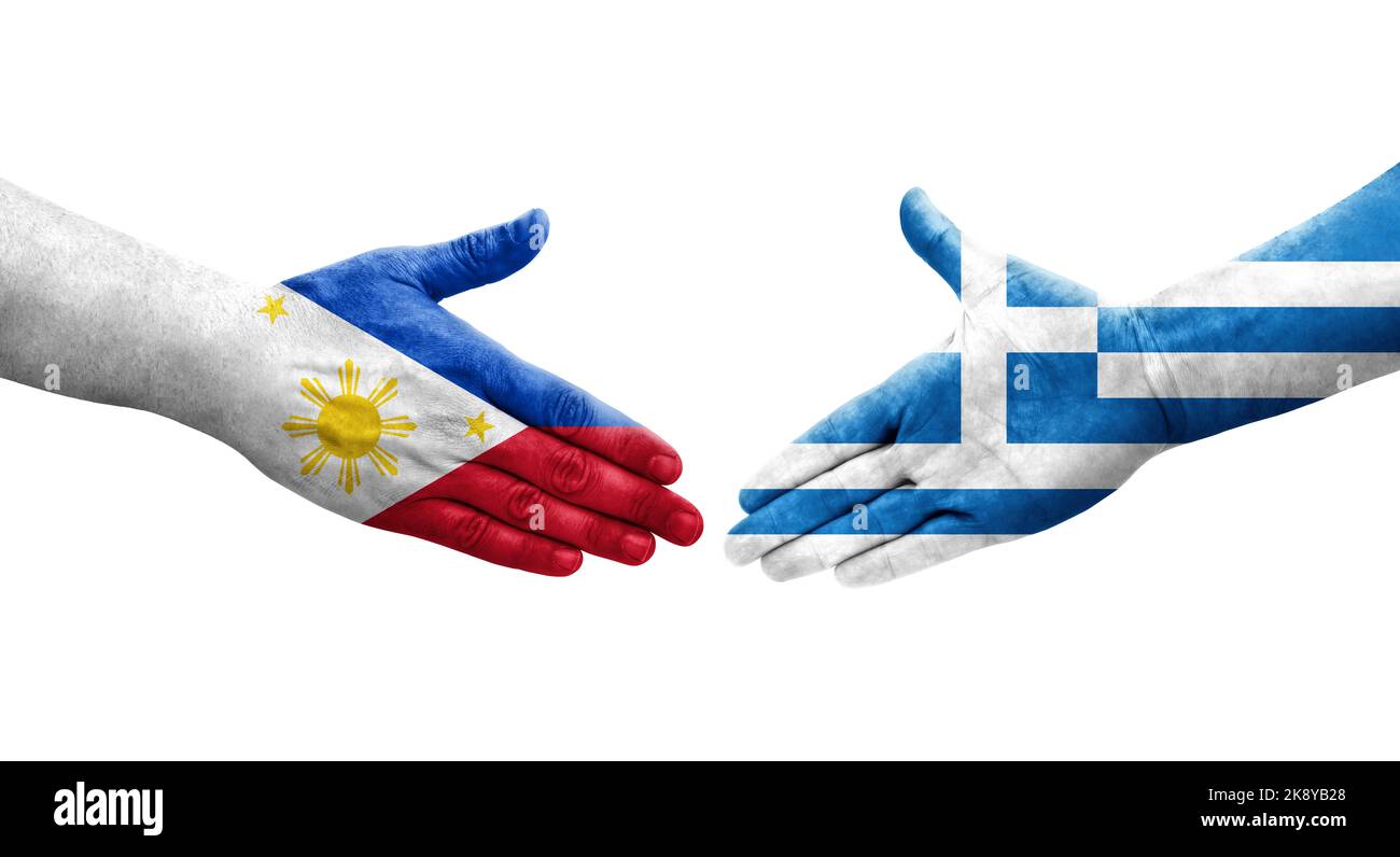 Handshake between Greece and Philippines flags painted on hands ...