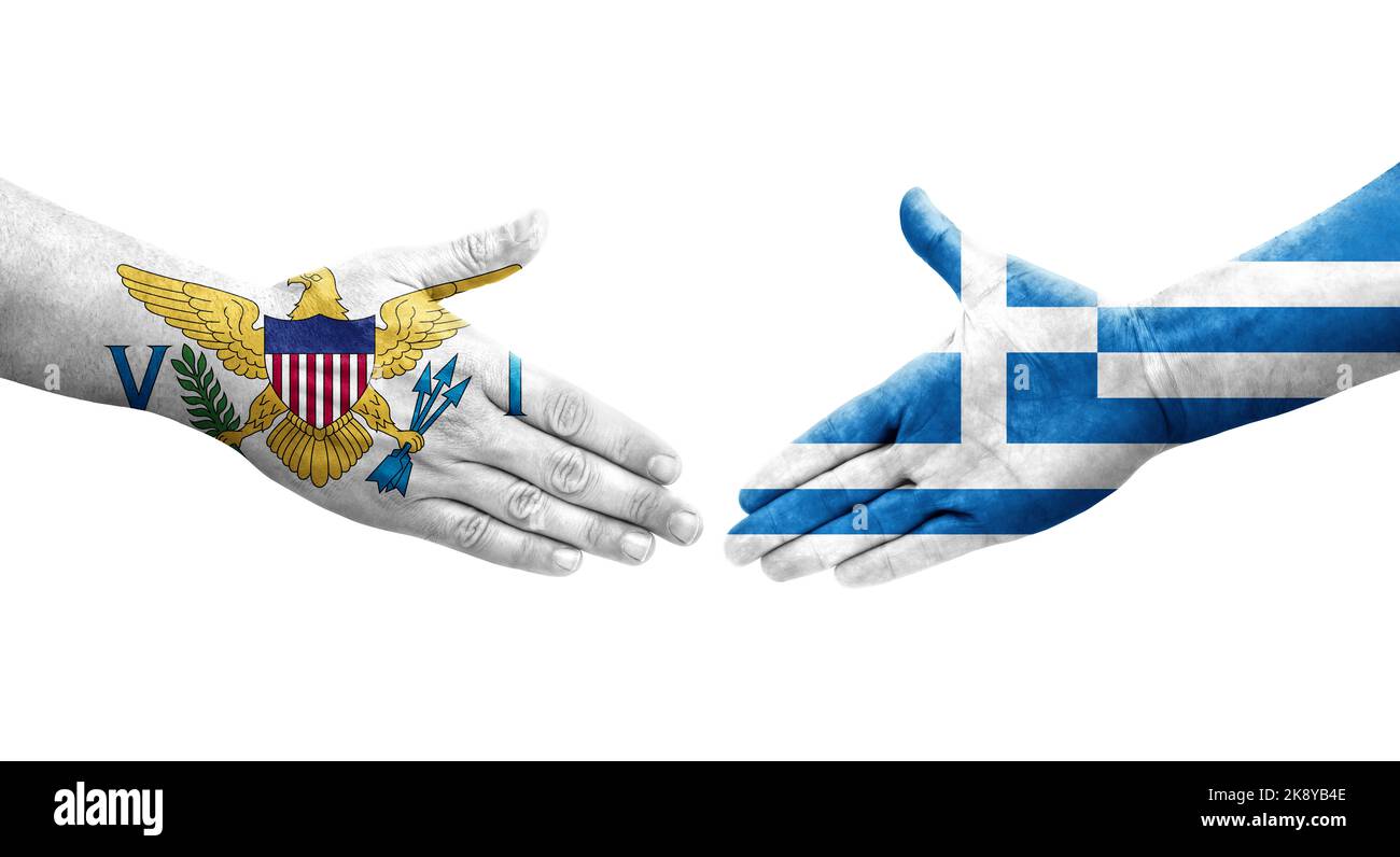 Handshake between Greece and Virgin Islands flags painted on hands ...