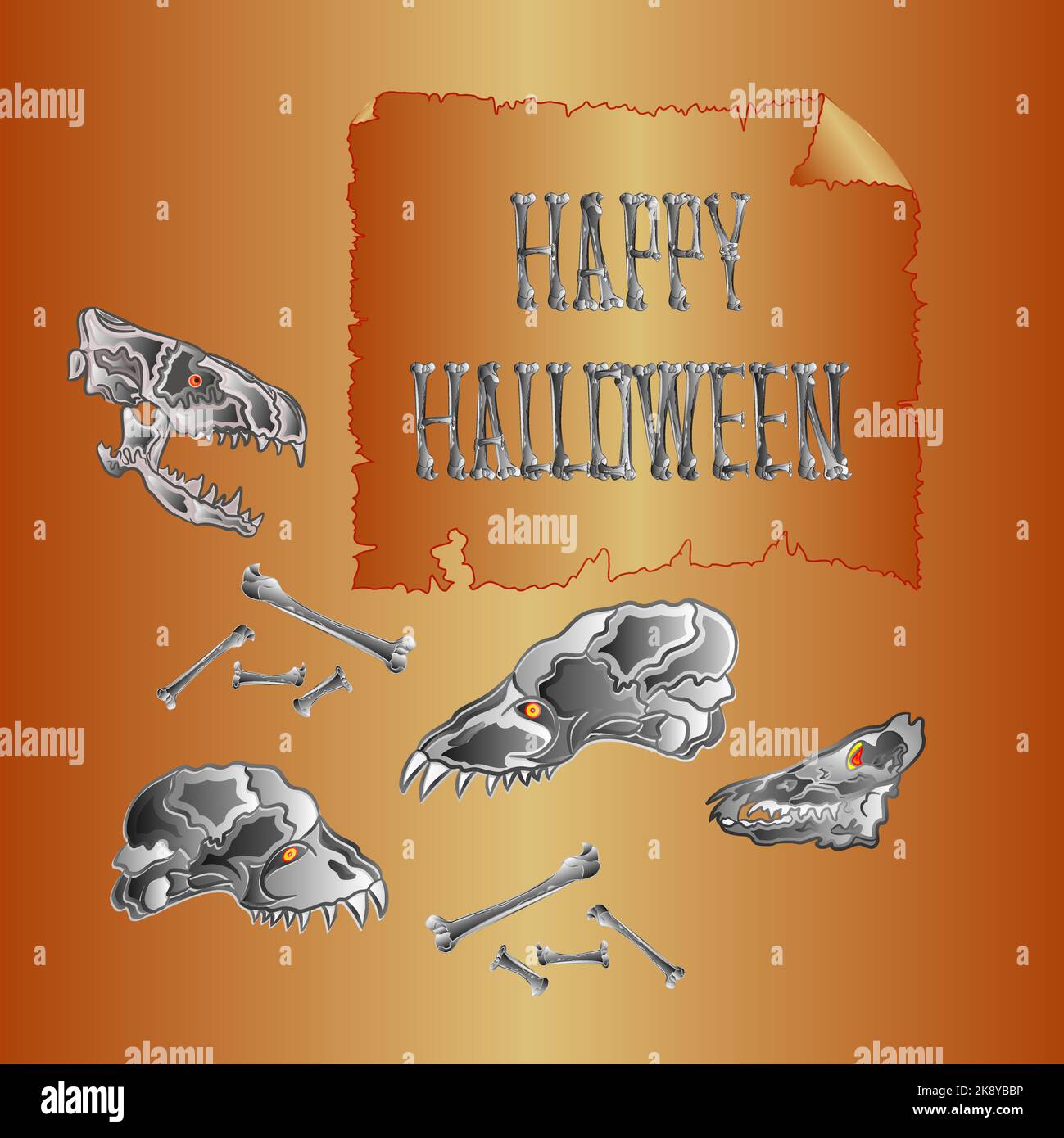 Happy Halloween inscription of bones and skulls holiday background ...