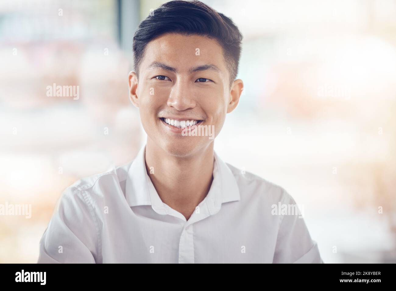 Asian, businessman and portrait smile with happy vision for success ...