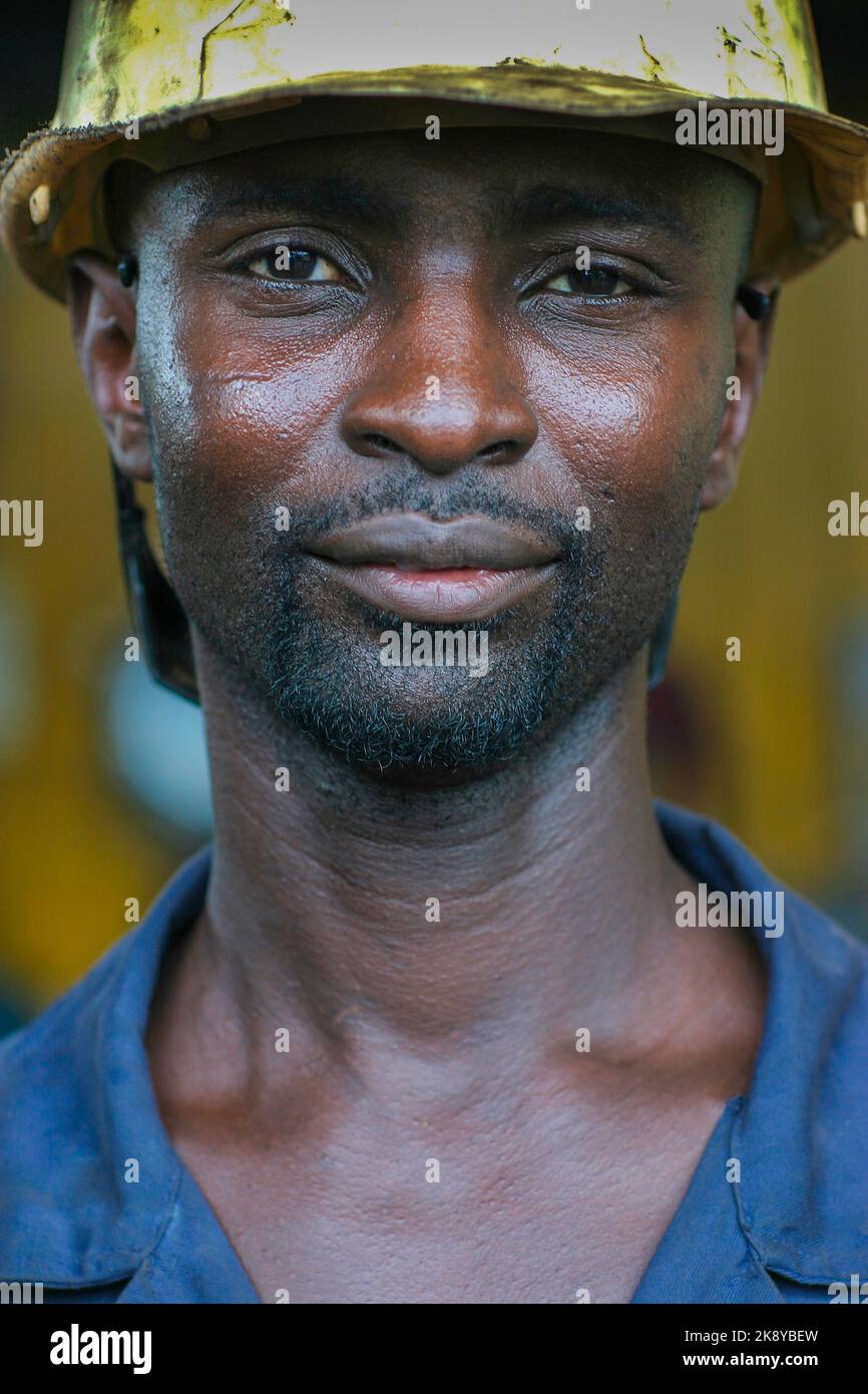Ghana, Tarkwa. Portrait of miner of Ghana Manganese Company Stock Photo ...