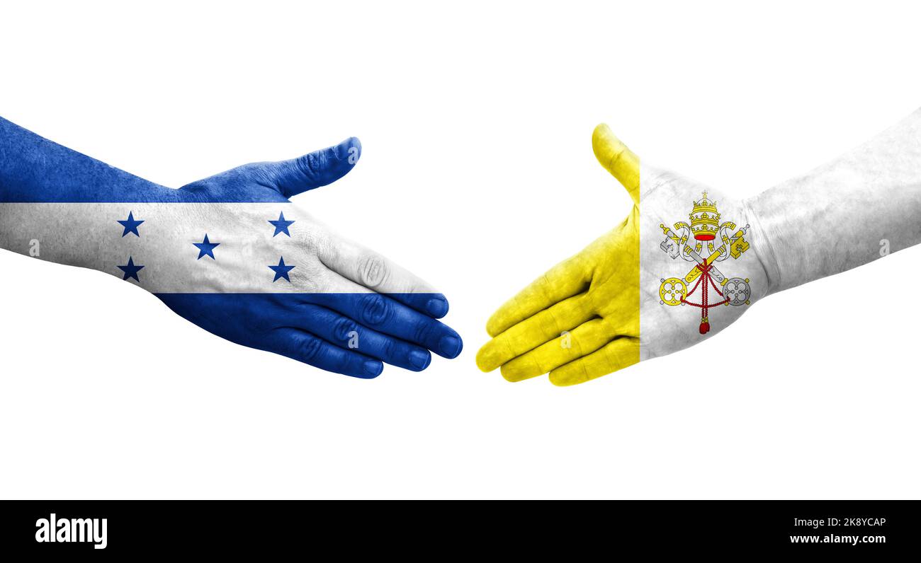 Handshake between Holy See and Honduras flags painted on hands ...