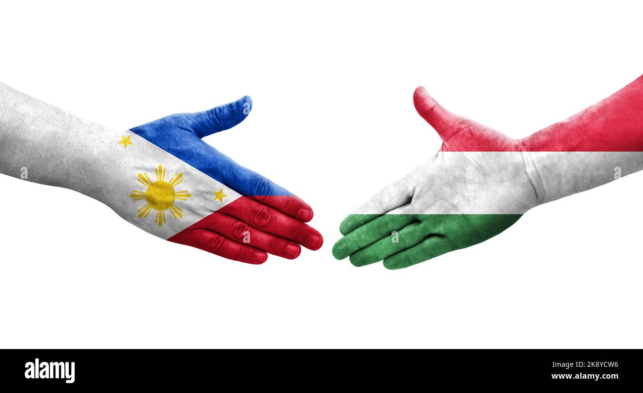 Handshake between Hungary and Philippines flags painted on hands ...