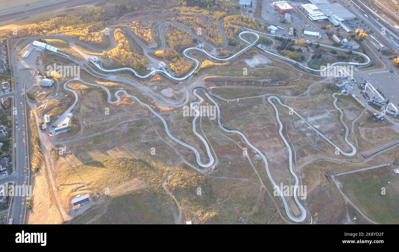 An aerial view of Olympic Canada park surrounded by buildings Stock ...