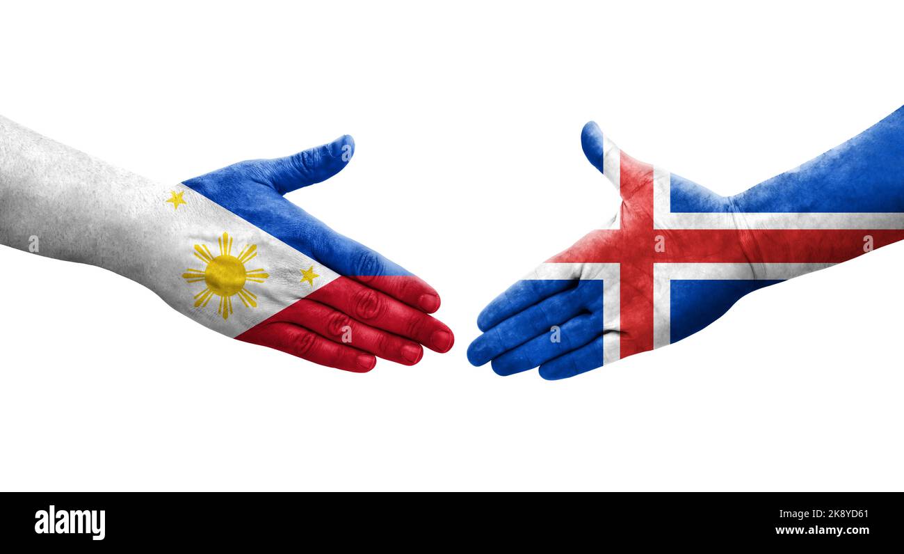 Handshake between Iceland and Philippines flags painted on hands ...