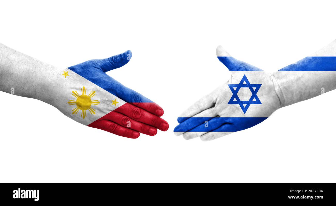 Handshake between Israel and Philippines flags painted on hands ...
