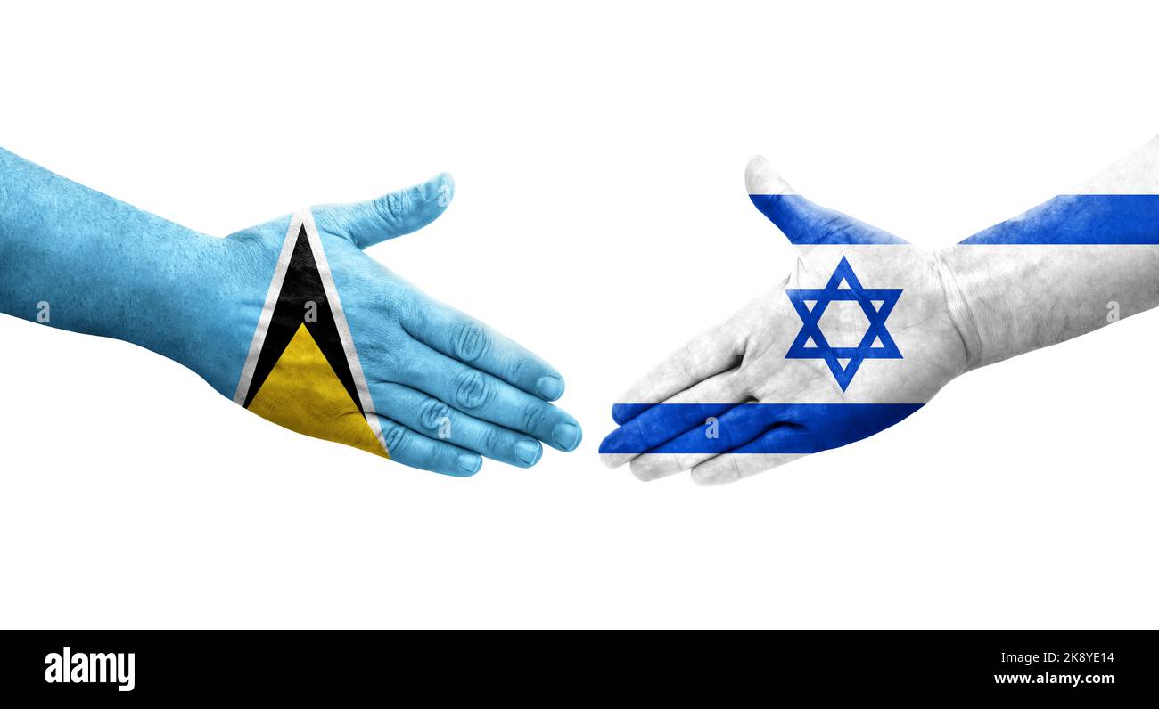 Handshake between Israel and Saint Lucia flags painted on hands ...
