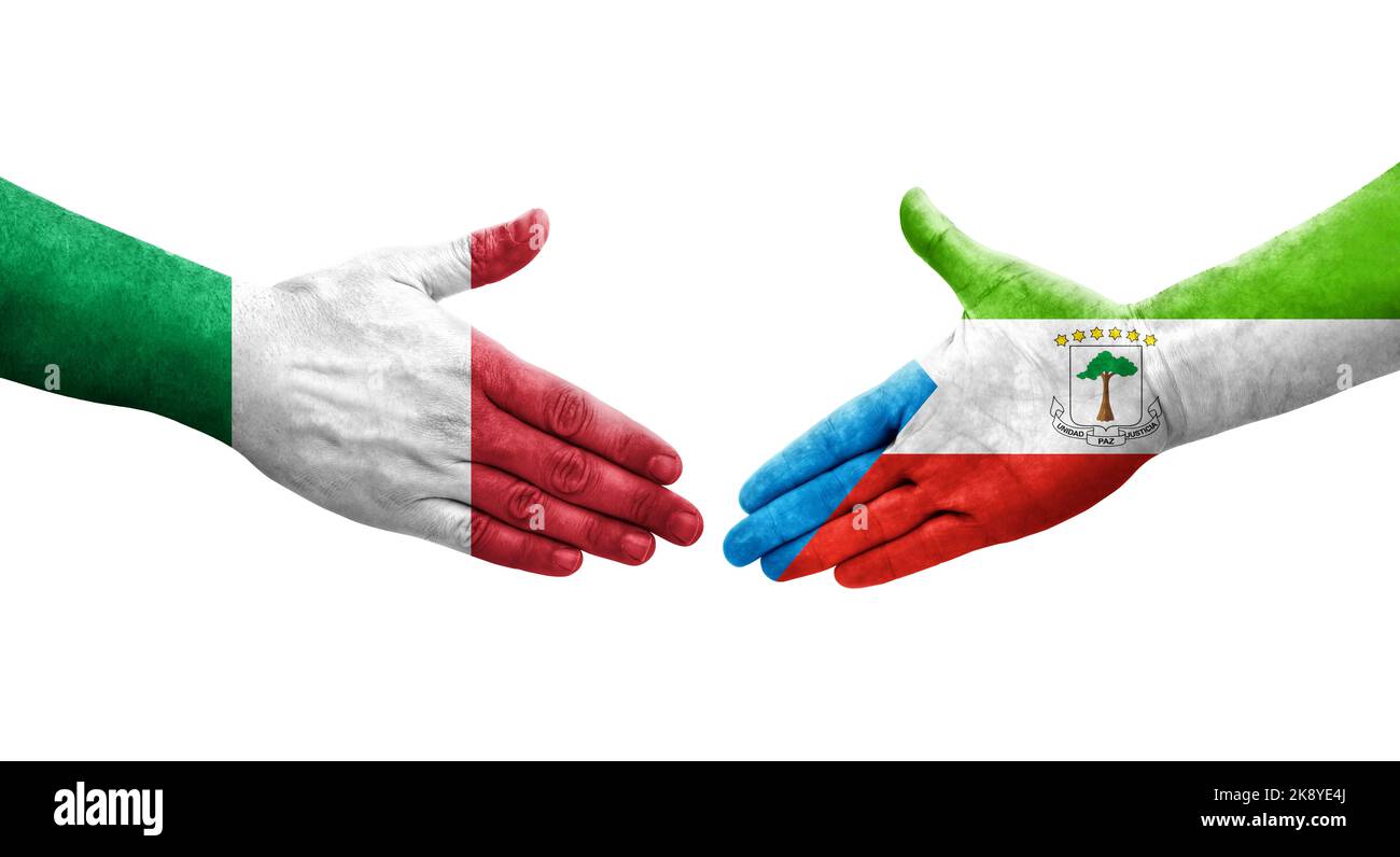Handshake between Italy and Equatorial Guinea flags painted on hands ...