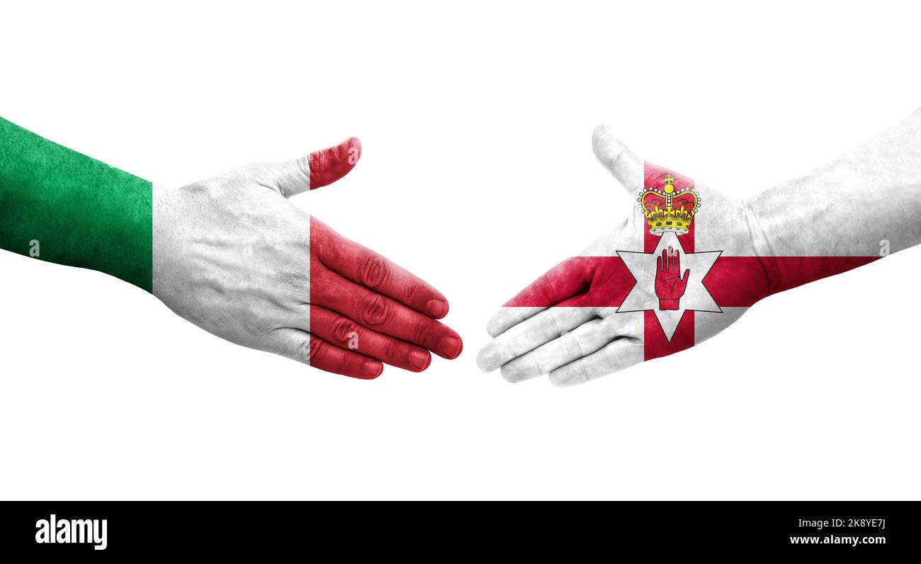 Handshake between Italy and Northern Ireland flags painted on hands ...