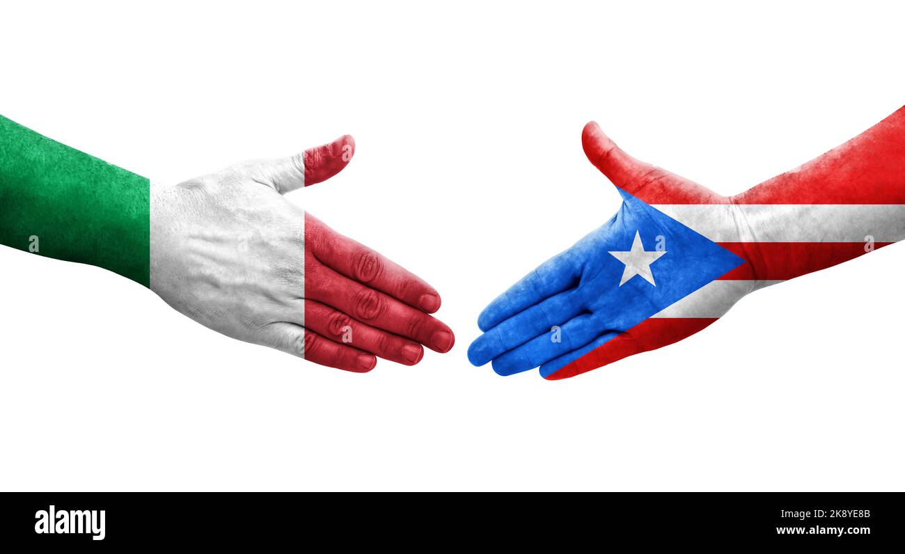 Handshake between Italy and Puerto Rico flags painted on hands ...