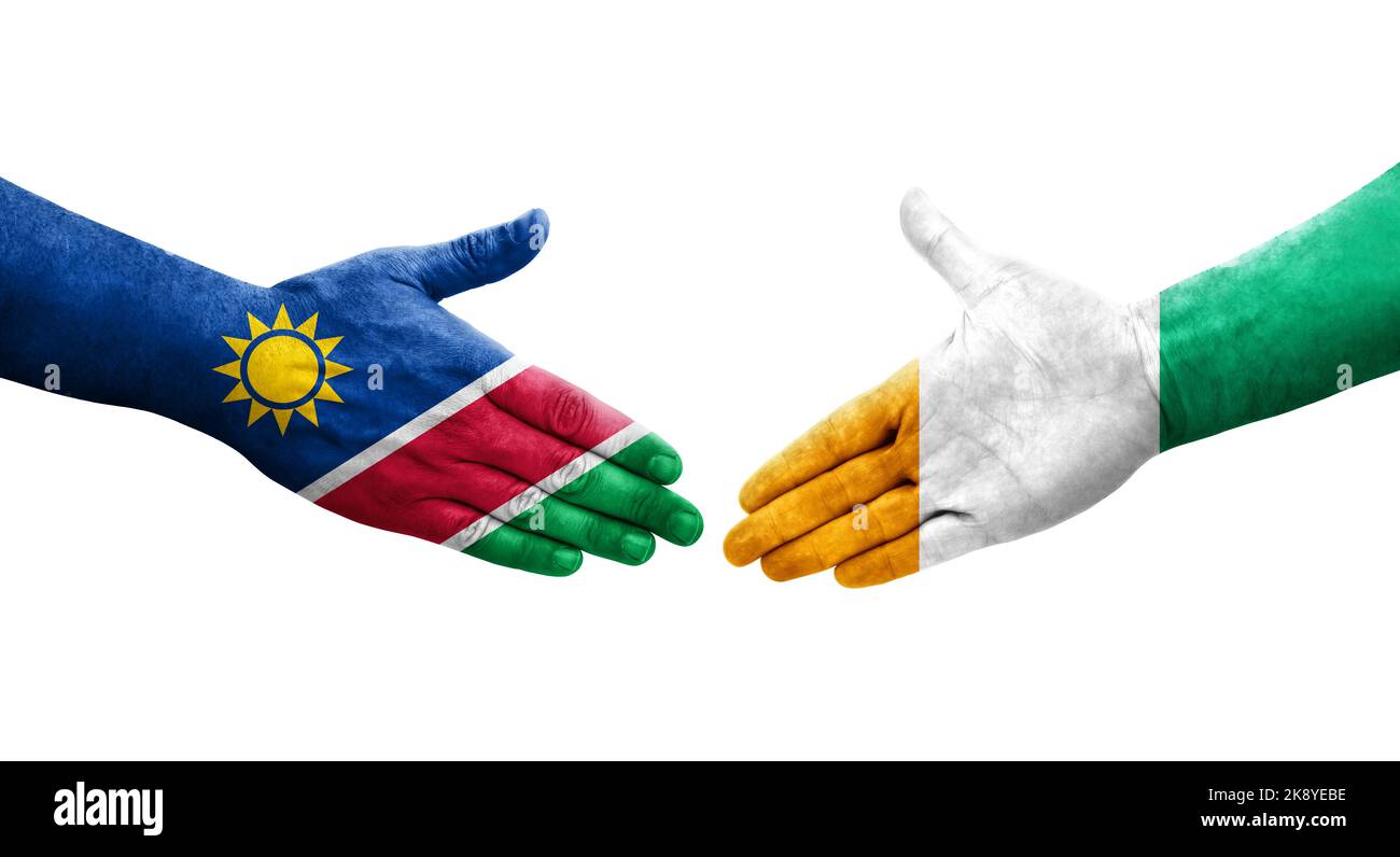 Handshake between Ivory Coast and Namibia flags painted on hands ...