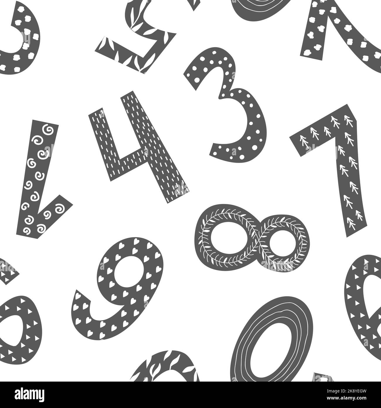 Seamless pattern with doodle hand drawn numbers in Scandinavian Style ...