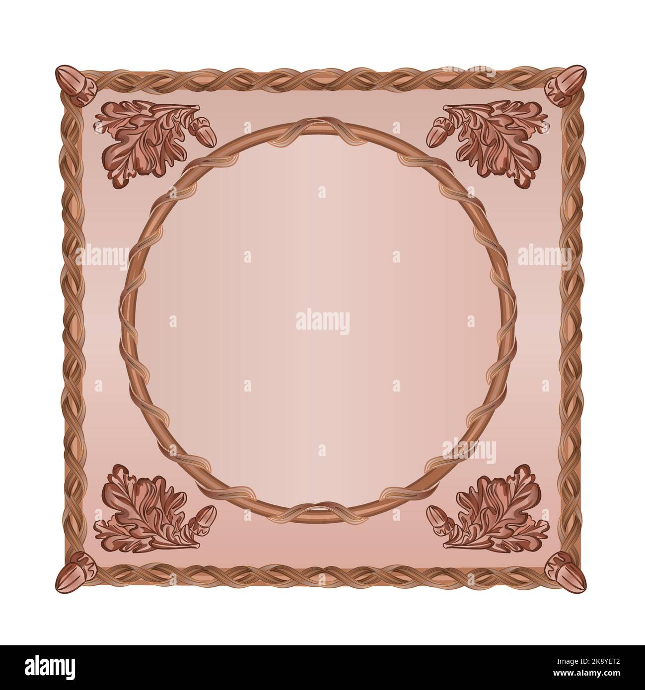 Square frame Oak leaves and acorns woodcarving vintage vector hunting ...